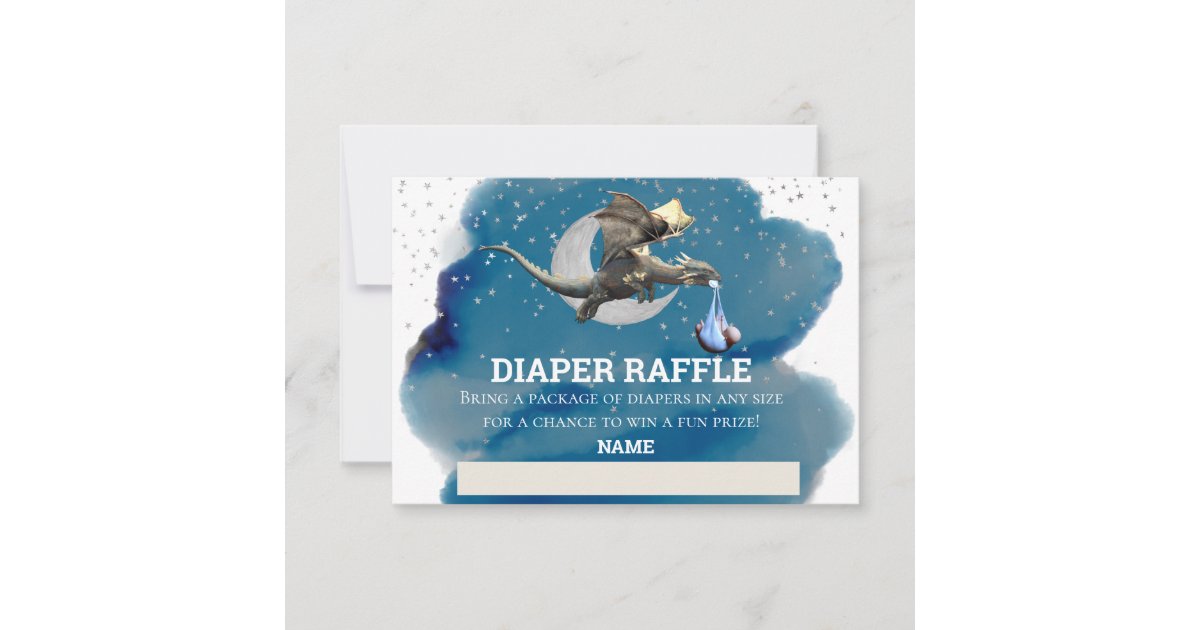 Diaper Raffle Little Knight Dragon Silver Star Invitation | Zazzle
