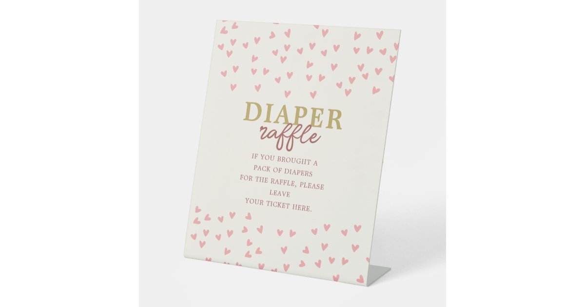 Diaper Raffle Little Sweetheart Girl Pink Hearts Pedestal Sign | Zazzle