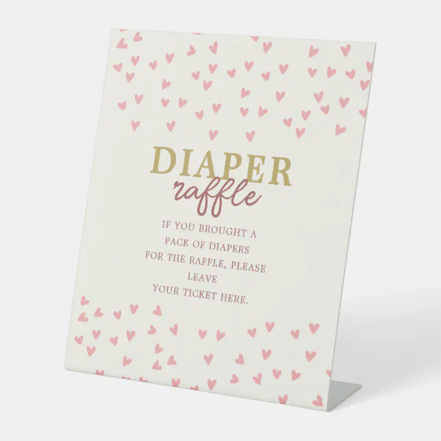 Diaper Raffle Little Sweetheart Girl Pink Hearts Pedestal Sign | Zazzle