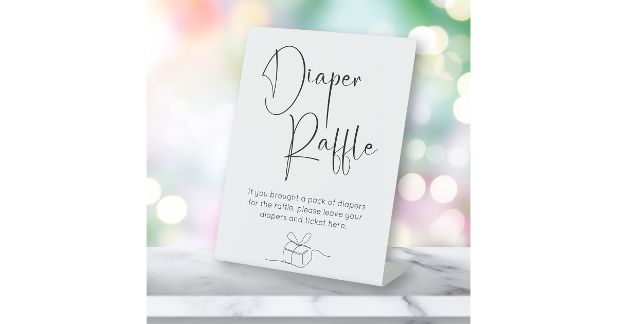 Diaper Raffle Modern Script Baby Shower Pedestal Sign | Zazzle