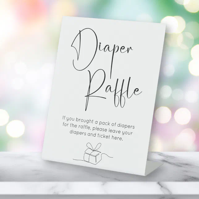 Diaper Raffle Modern Script Baby Shower Pedestal Sign | Zazzle