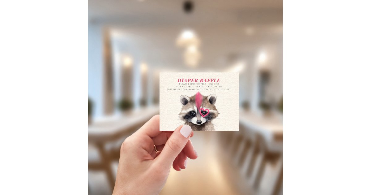 Diaper Raffle Mohawk Raccoon Baby Shower Enclosure Card | Zazzle