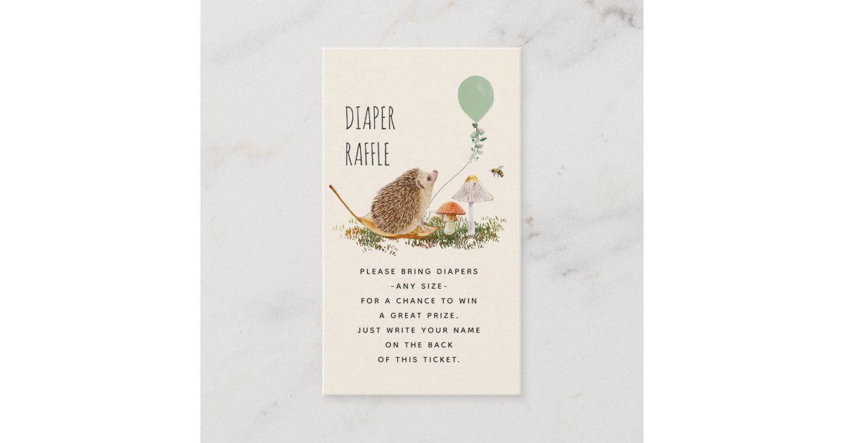 Diaper Raffle Mushrooms Hedgehog Balloon Enclosure Card | Zazzle