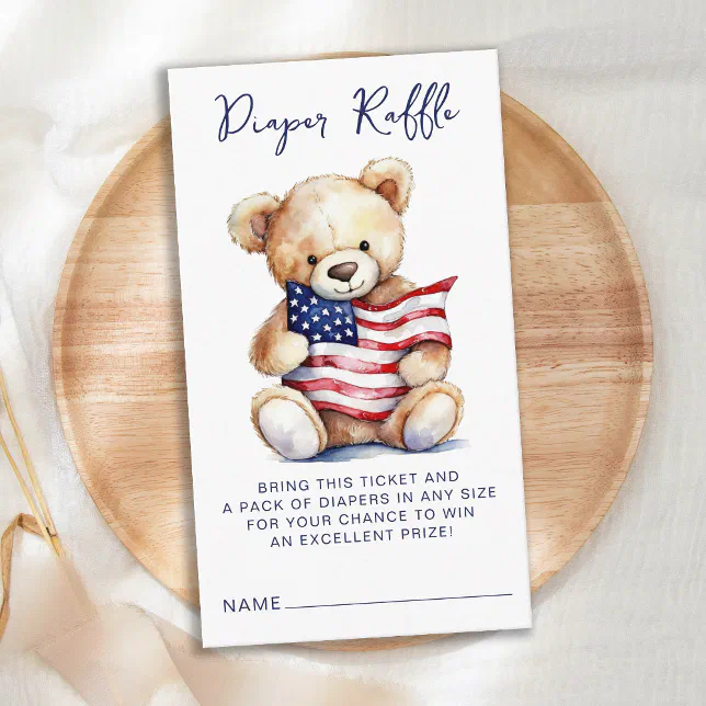 Diaper Raffle Patriotic Teddy Bear Baby Shower Enclosure Card | Zazzle