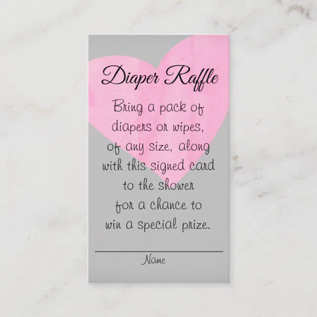 Diaper Raffle Pink Heart Girl Baby Shower Enclosure Card | Zazzle