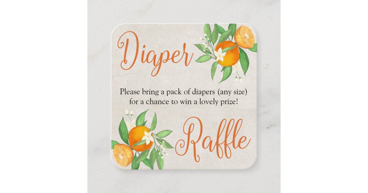 Diaper Raffle Poem Citrus Orange Neutral Enclosure Card | Zazzle