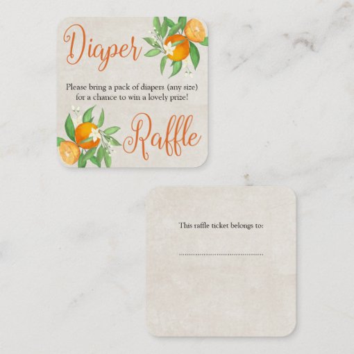 Diaper Raffle Poem Citrus Orange Neutral Enclosure Card | Zazzle