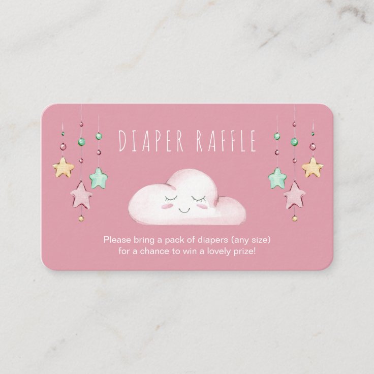 Diaper Raffle Poem Cloud Stars Girl Baby Shower Enclosure Card | Zazzle