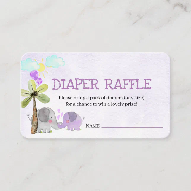 Diaper Raffle Poem Elephant Mom and Baby Shower Enclosure Card | Zazzle