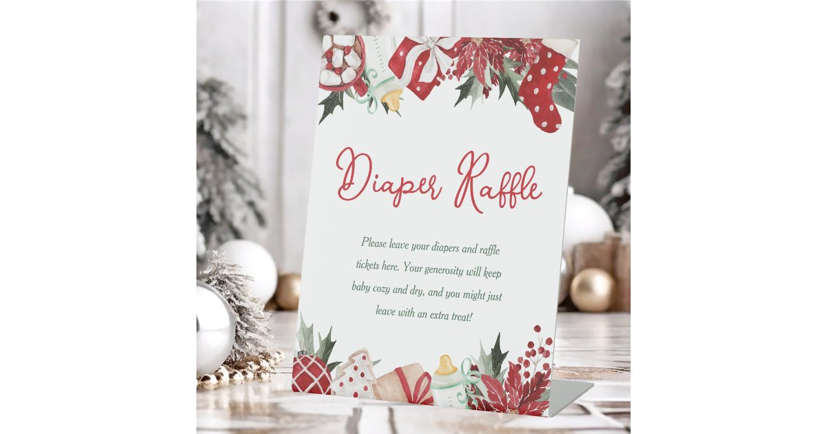 Diaper Raffle Santa Baby Shower Pedestal Sign | Zazzle