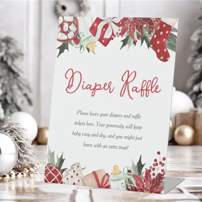 Diaper Raffle Santa Baby Shower Pedestal Sign | Zazzle