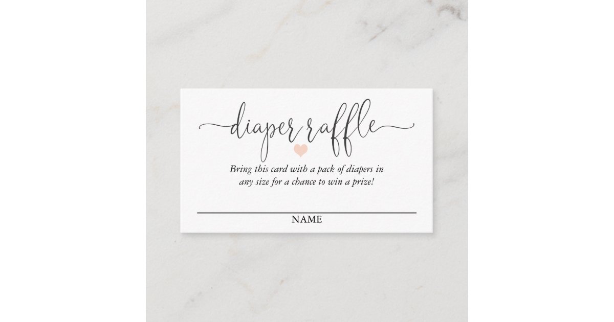 Diaper Raffle Script Text with Pink Heart Enclosure Card | Zazzle