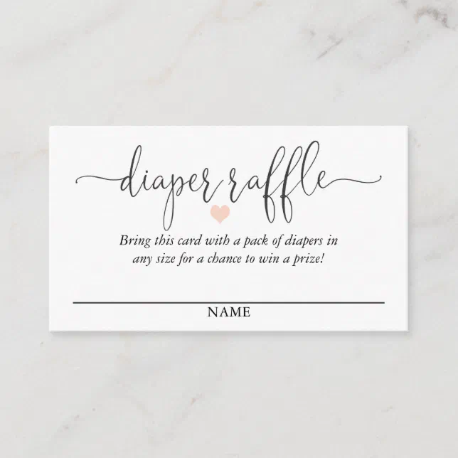 Diaper Raffle Script Text with Pink Heart Enclosure Card | Zazzle