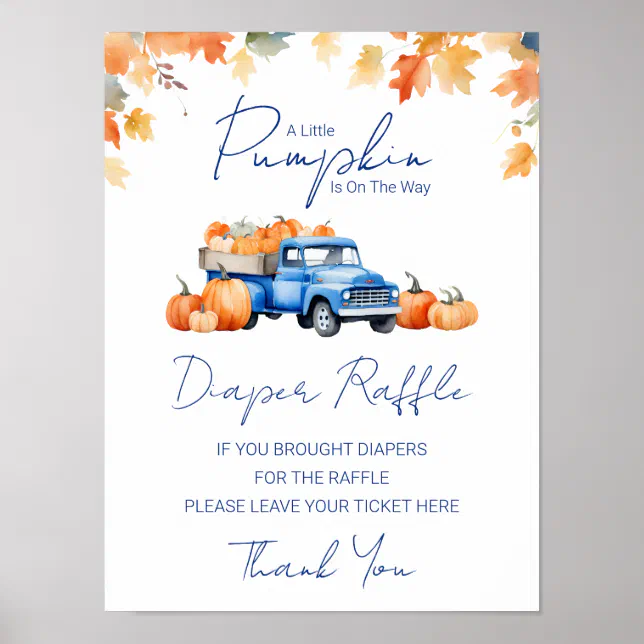 Diaper Raffle Sign Little Pumpkin Baby Shower | Zazzle