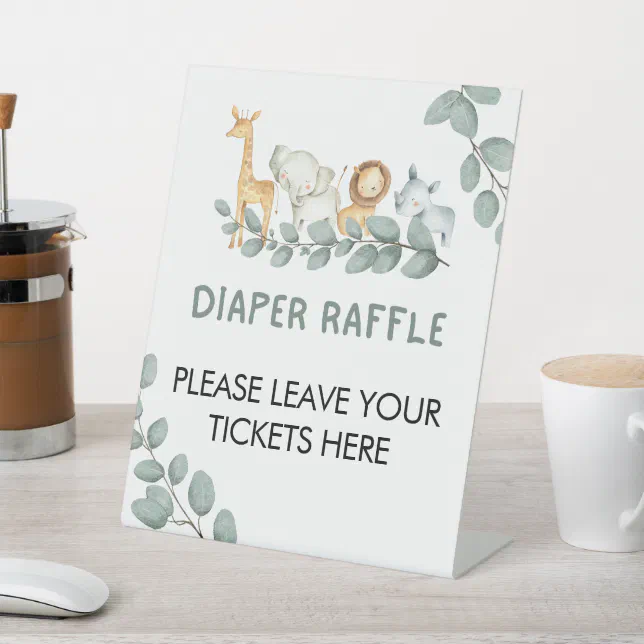 Diaper Raffle Sign Oh Baby Jungle Baby Shower | Zazzle