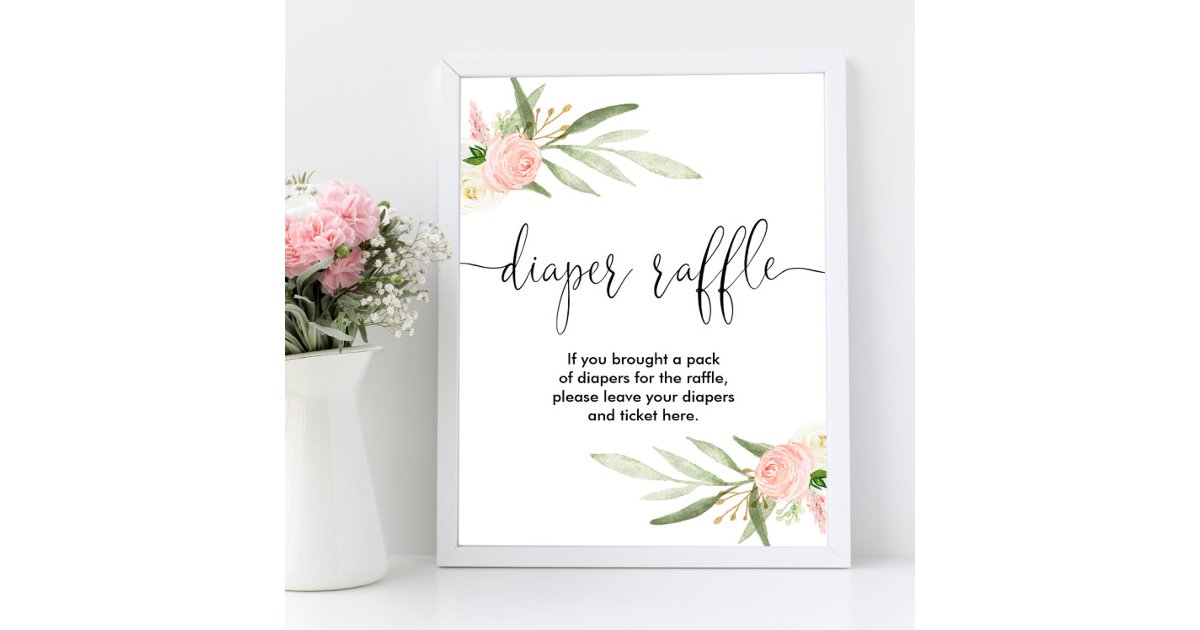Diaper raffle sign pink greenery gold elegant | Zazzle