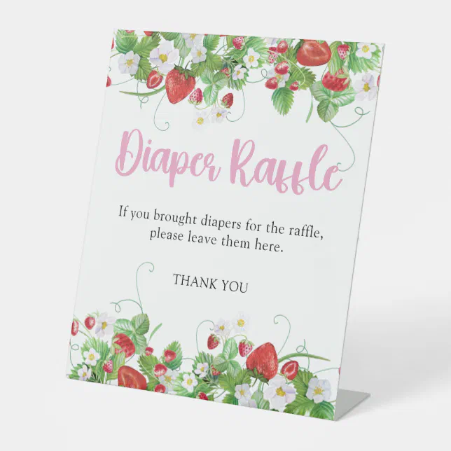 Diaper Raffle| Strawberry Baby Shower Pedestal Sign | Zazzle