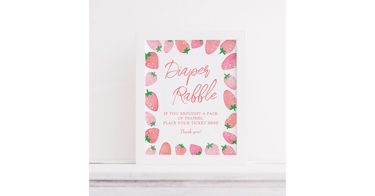 Diaper Raffle Strawberry Baby Shower Poster | Zazzle
