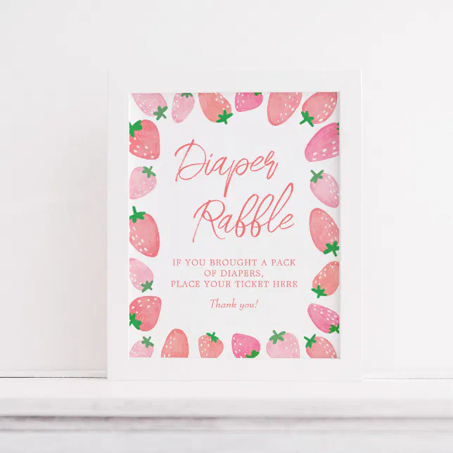 Diaper Raffle Strawberry Baby Shower Poster | Zazzle