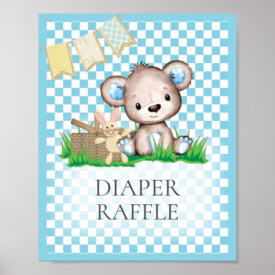 Diaper Raffle Table Teddy Bear Picnic Baby Shower Poster | Zazzle.com