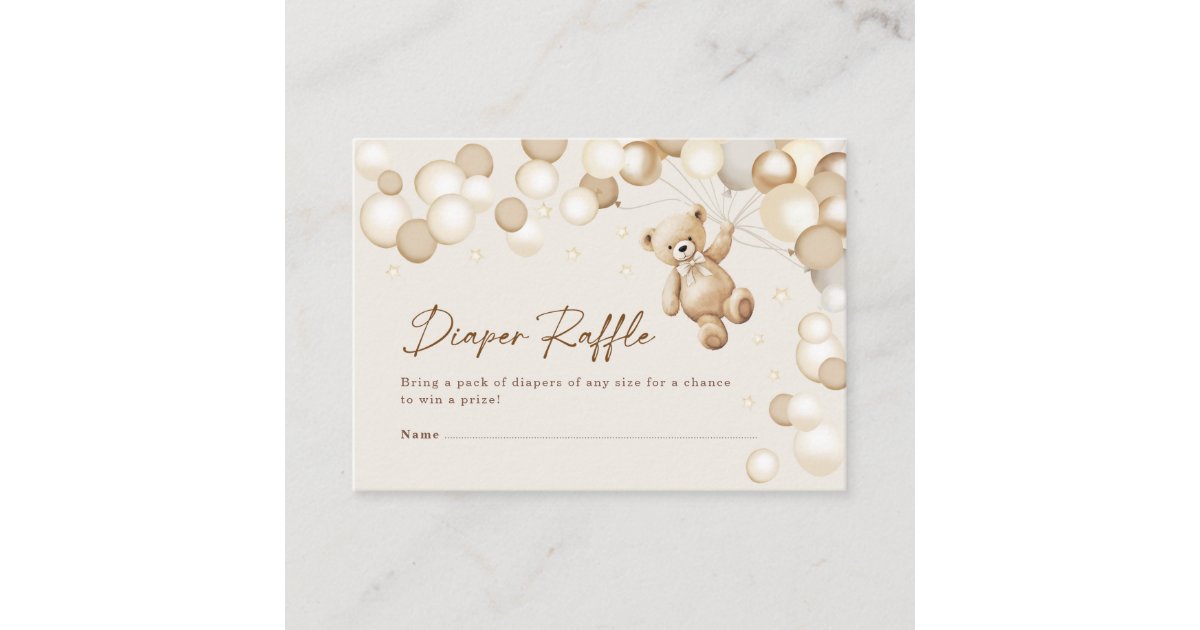 Diaper Raffle Teddy Bear Baby Shower Enclosure Card | Zazzle