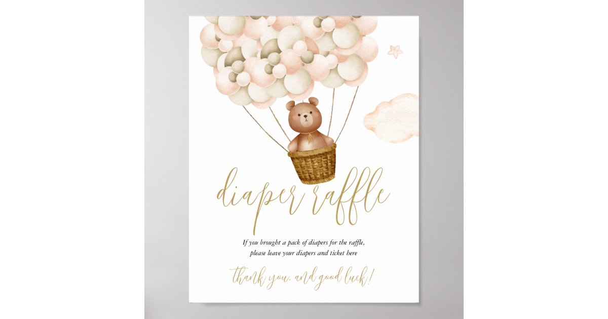 Diaper Raffle Teddy Bear Baby Shower Sign | Zazzle