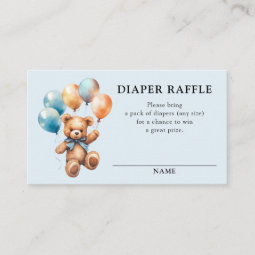 Diaper Raffle Teddy Bear Boy Blue Baby Shower Enclosure Card | Zazzle