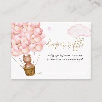 Diaper Raffle Teddy Bear Pink Girl Baby Shower Enclosure Card | Zazzle