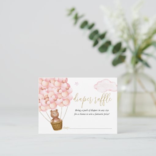 Diaper Raffle Teddy Bear Pink Girl Baby Shower Enclosure Card | Zazzle
