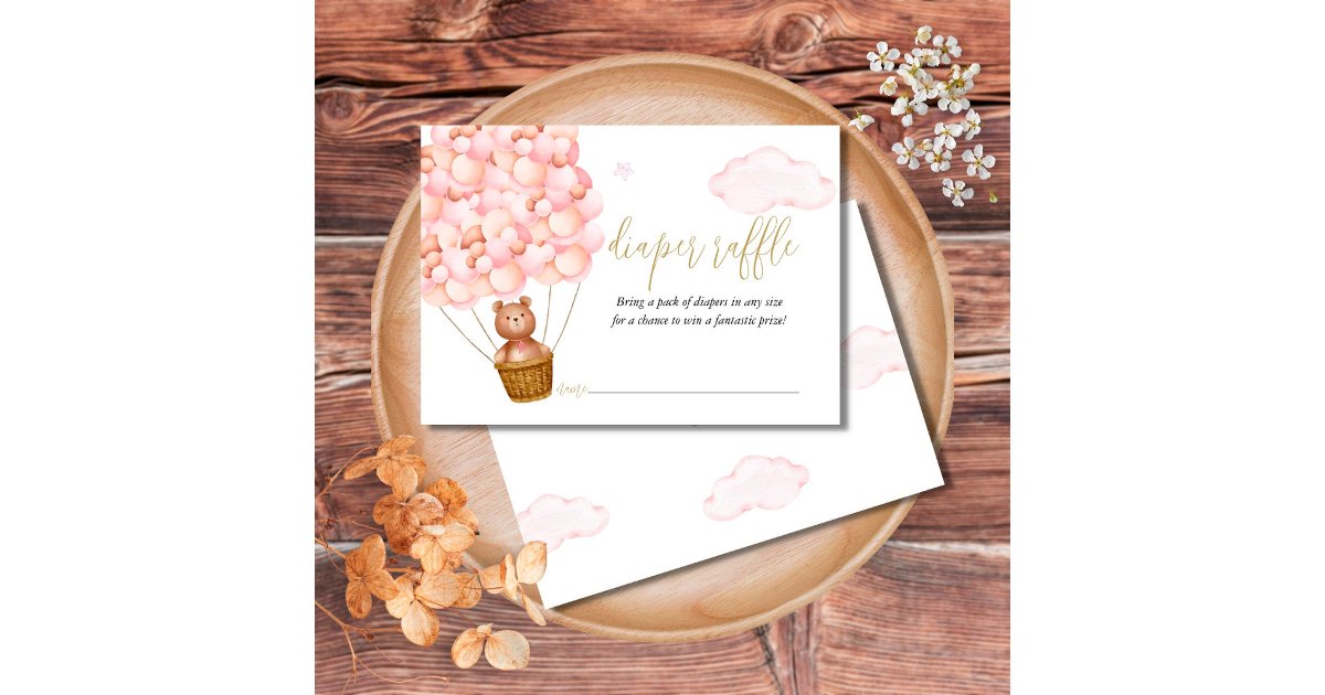 Diaper Raffle Teddy Bear Pink Girl Baby Shower Enclosure Card | Zazzle