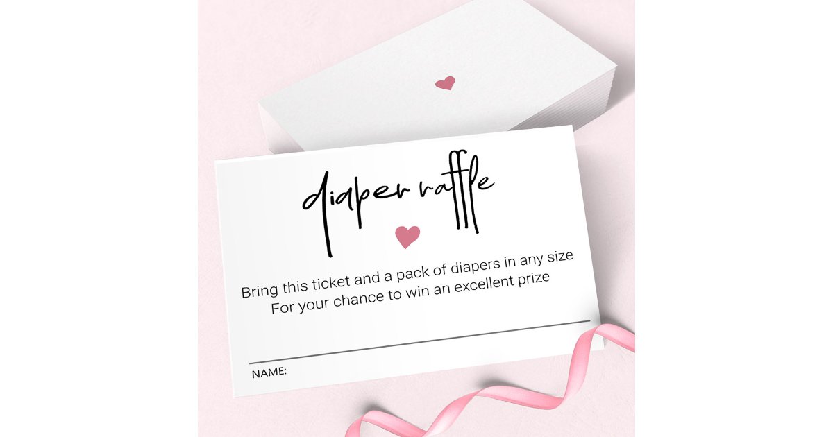 Diaper Raffle Ticket Baby Girl Pink heart Note Card | Zazzle