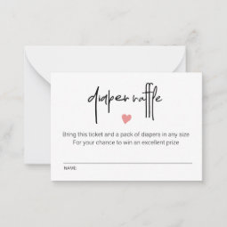 Diaper Raffle Ticket Baby Girl Pink heart Note Card | Zazzle