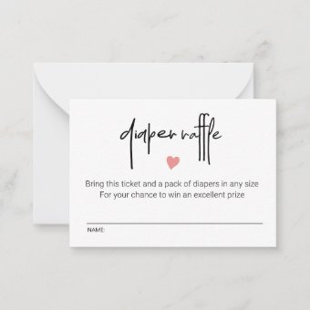 Diaper Raffle Ticket Baby Girl Pink heart Note Card | Zazzle