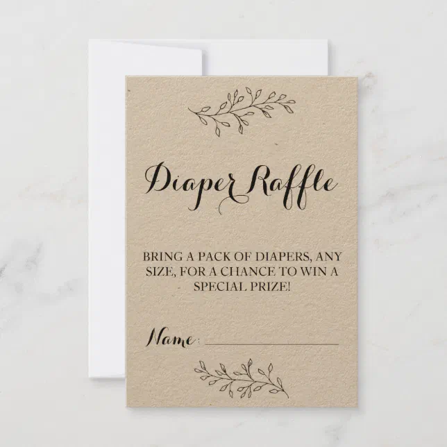 Diaper Raffle ticket rustic Kraft Baby Shower Invitation | Zazzle