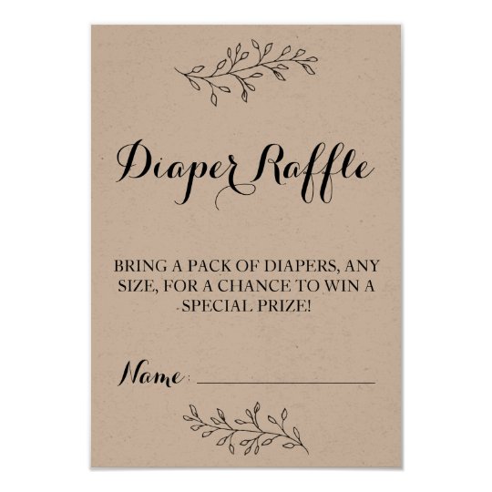 Diaper Raffle ticket rustic Kraft Baby Shower Invitation | Zazzle.com