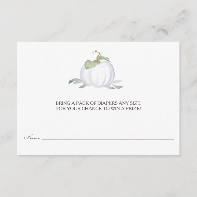 Diaper Raffle Ticket, White Little Pumpkin Enclosure Card | Zazzle