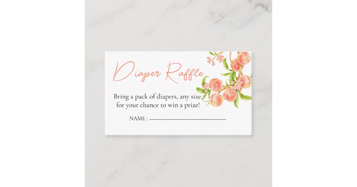 Diaper Raffle Watercolor A Sweet Little Peach Enclosure Card | Zazzle