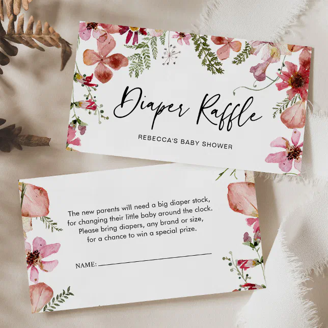 Diaper Raffle Watercolor Floral Enclosure Card | Zazzle