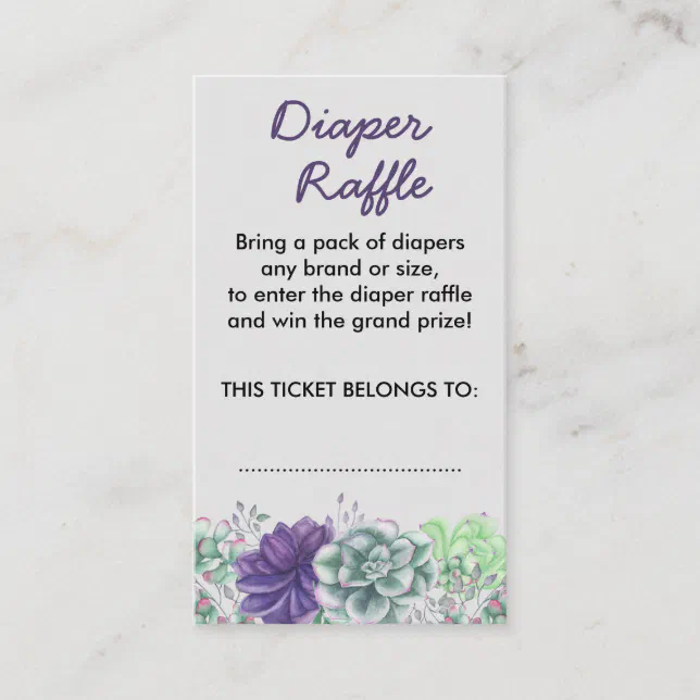 Diaper Raffle Watercolor Succulents Baby Shower Enclosure Card | Zazzle