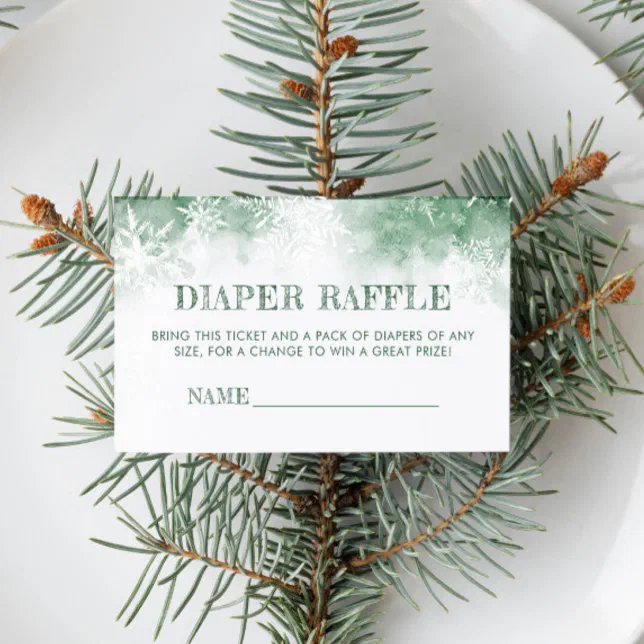 Diaper raffle winter green forest baby shower enclosure card | Zazzle