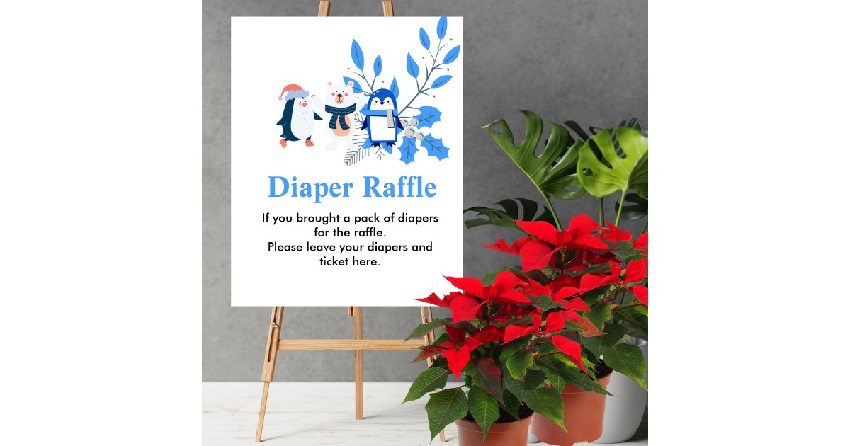 Diaper Raffle Winter wonderland Penguin polar bear Poster | Zazzle