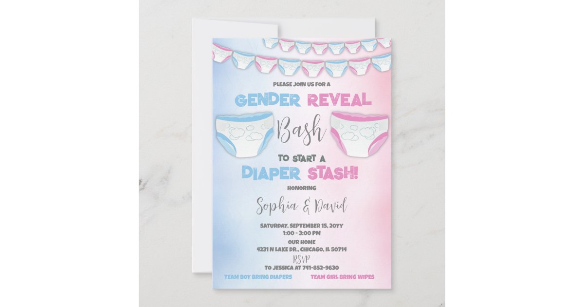 Diaper Stash Gender Reveal Diaper Party Invitation | Zazzle