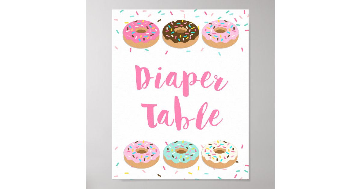 Diaper Table Sign - Pink Donut Baby Shower Sign | Zazzle