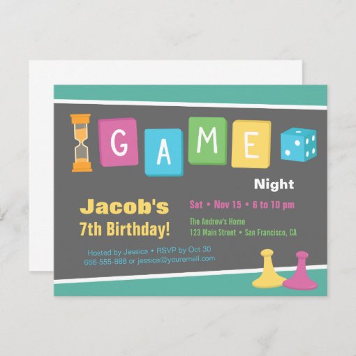 Dice Board Game Night Birthday Party Invitations | Zazzle
