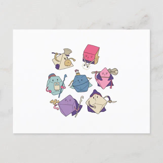 Dice characters postcard | Zazzle