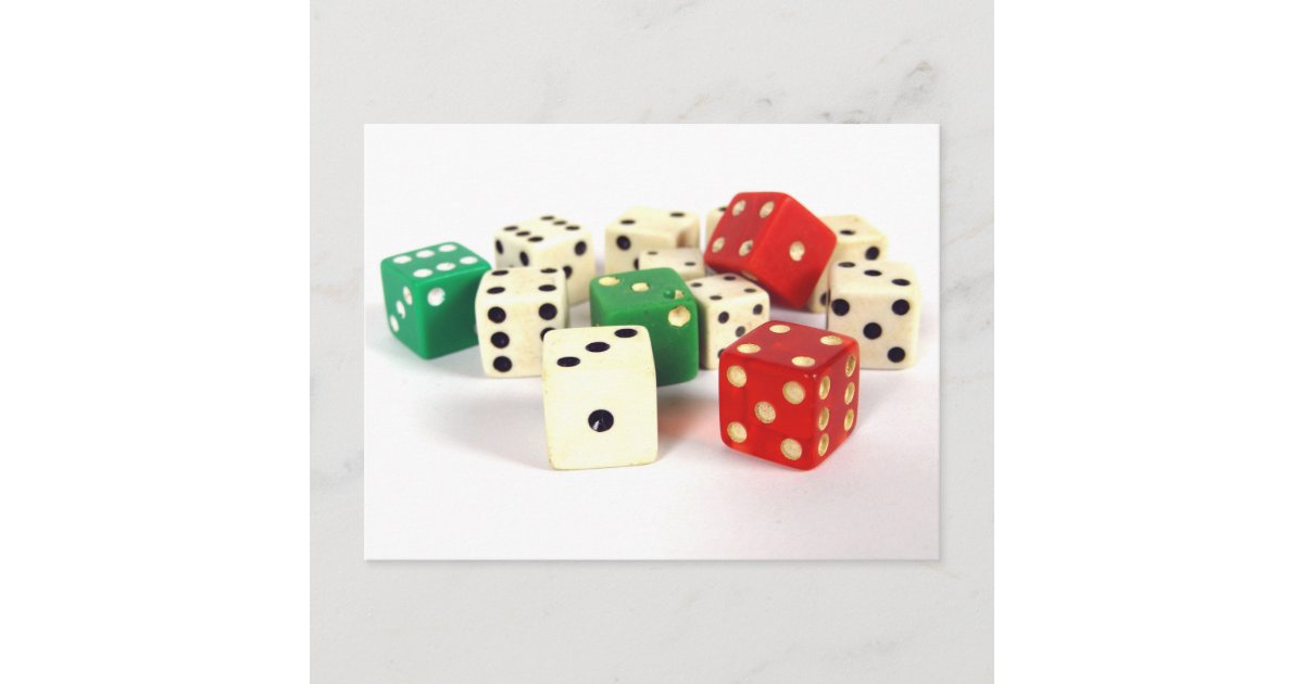 DICE - RED, WHITE and GREEN Postcard | Zazzle