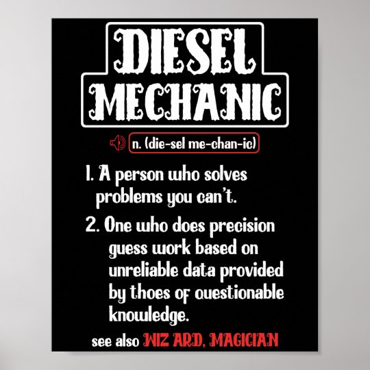 Diesel Mechanic Definition Meaning Poster | Zazzle.com