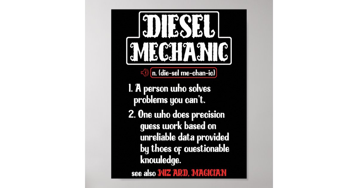 Diesel Mechanic Definition Meaning Poster | Zazzle