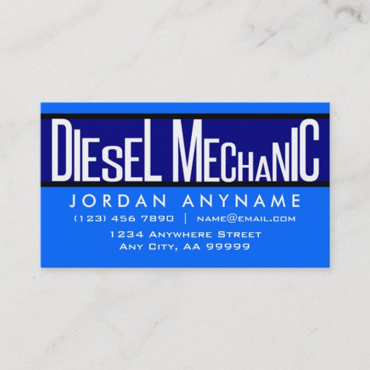 Diesel Mechanic Funky Text Blue Business Card | Zazzle.com