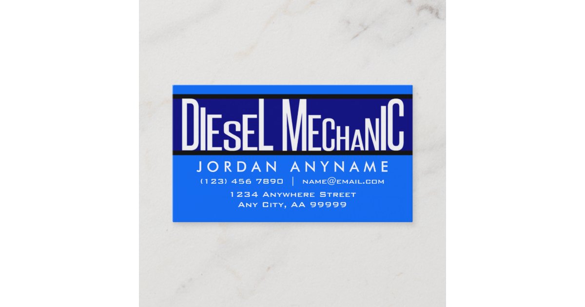 Diesel Mechanic Funky Text Blue Business Card | Zazzle